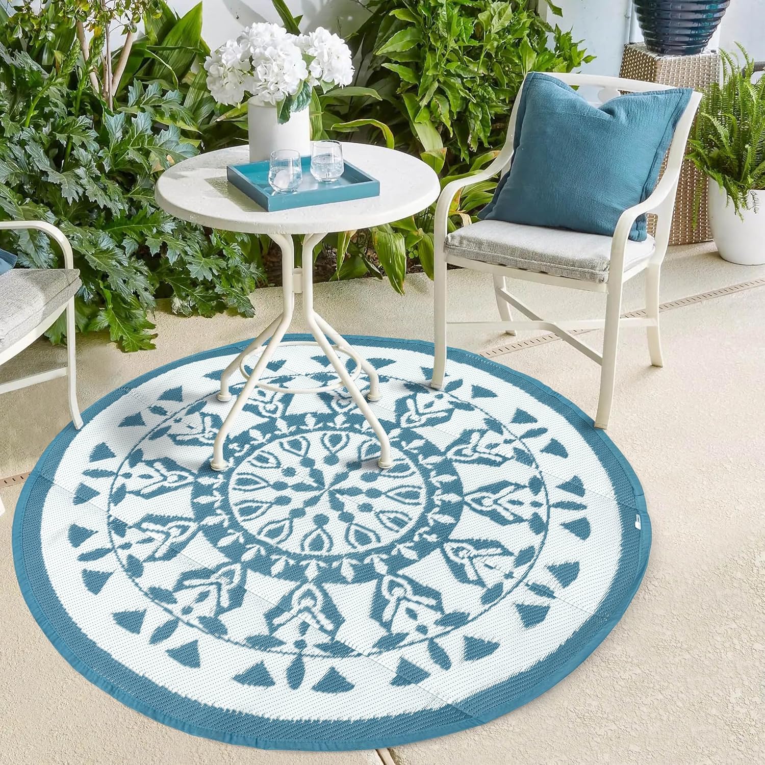 Amazon.com: NUU GARDEN 5Ft Round Outdoor Rug Outdoor Plastic Straw Rug ...