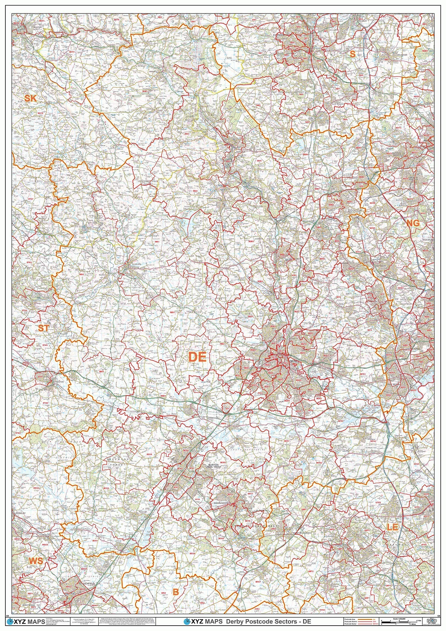 Derby - DE - Postcode Wall Map - Paper : Amazon.co.uk: Stationery ...