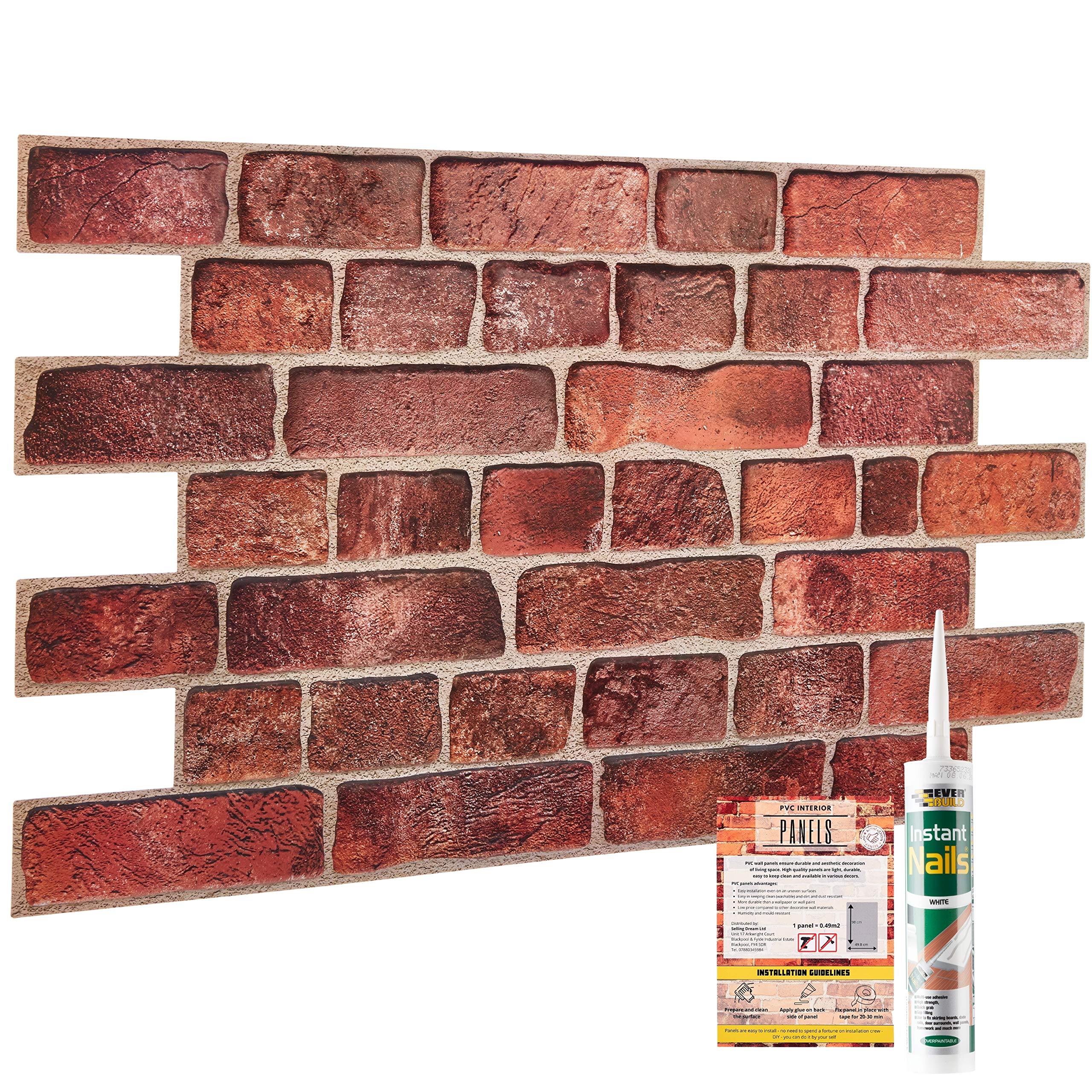 Decorative Wall Panels Classic Red Brick with 3D Texture - 12 Sheets ...