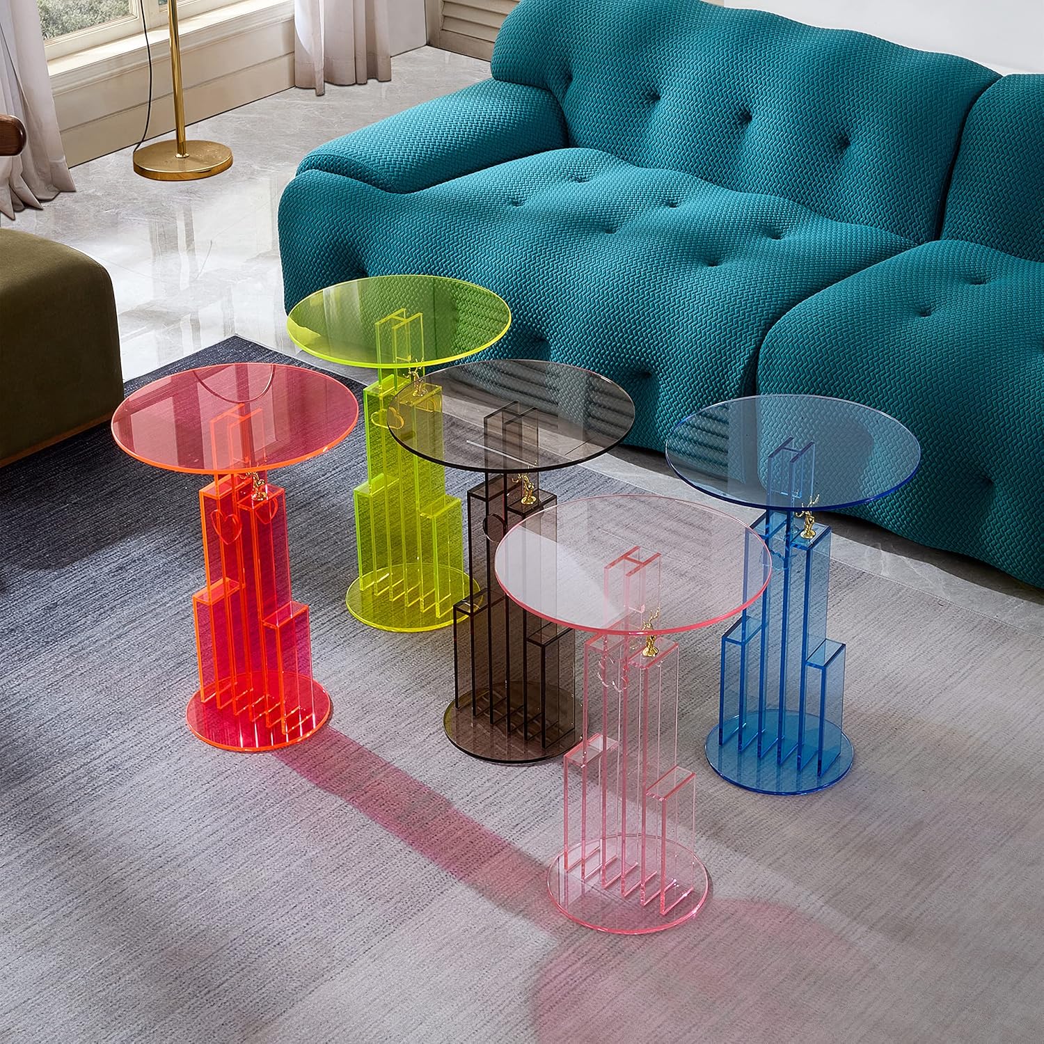 Mesa auxiliar de acrílico de color azul,Muebles de mesa de pedstal,Mesa ...