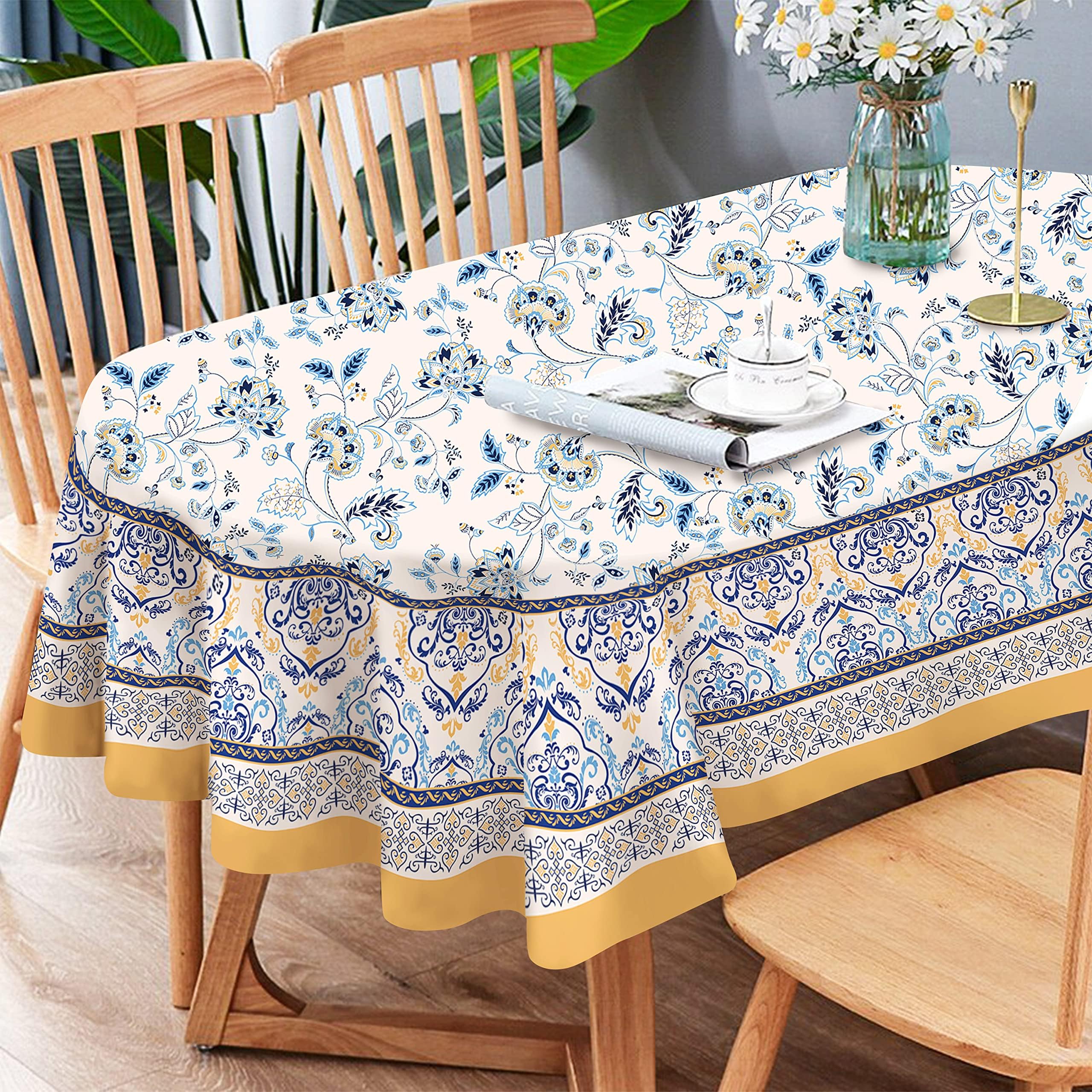 Amazon.com: Yighty Oval Floral Tablecloth 60 x 84 inches, Yellow Floral ...