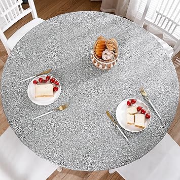 Round Vinyl Fitted Tablecloth with Flannel Backing Elastic Edge Design ...