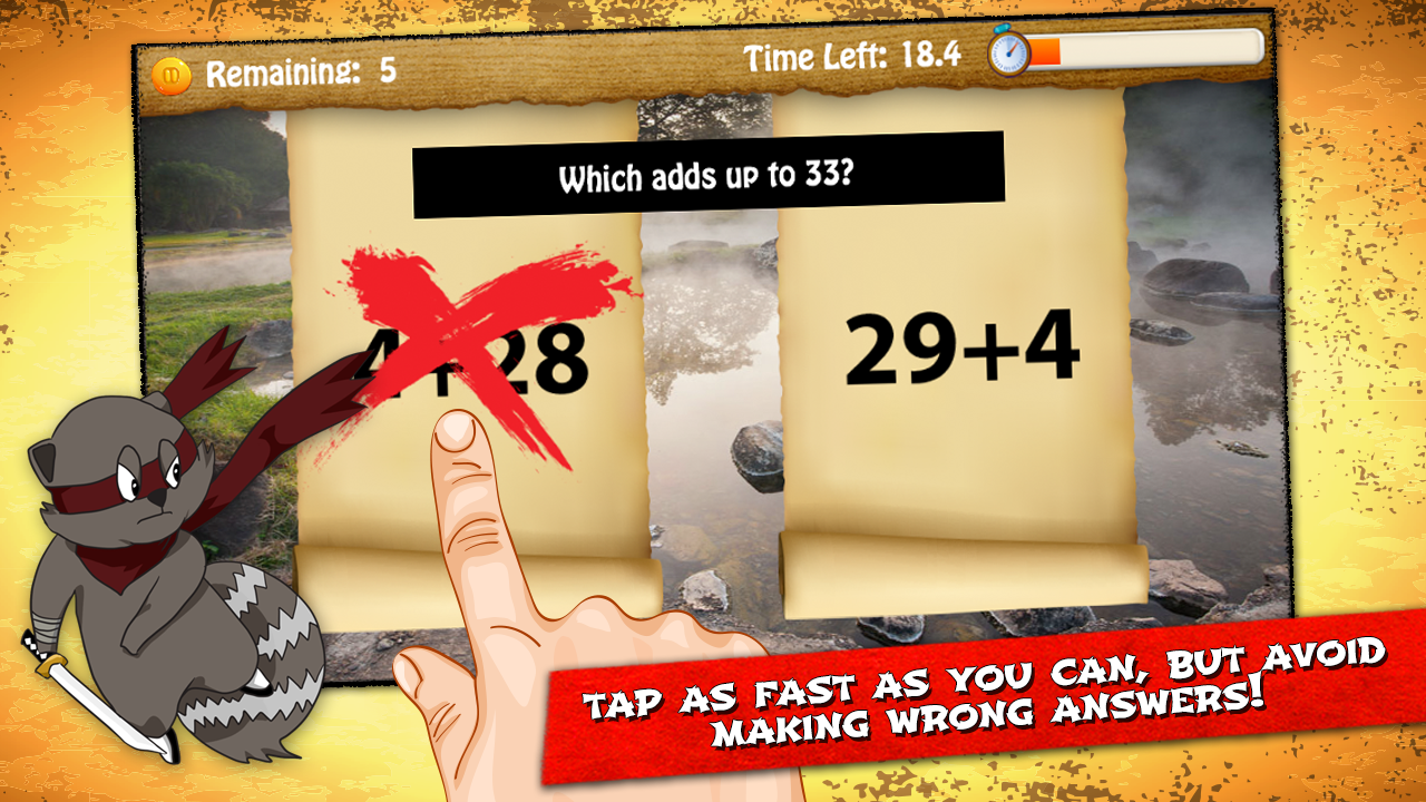 Raccoon Ninja Master: Addition Subtraction Games and Problems for Fast ...