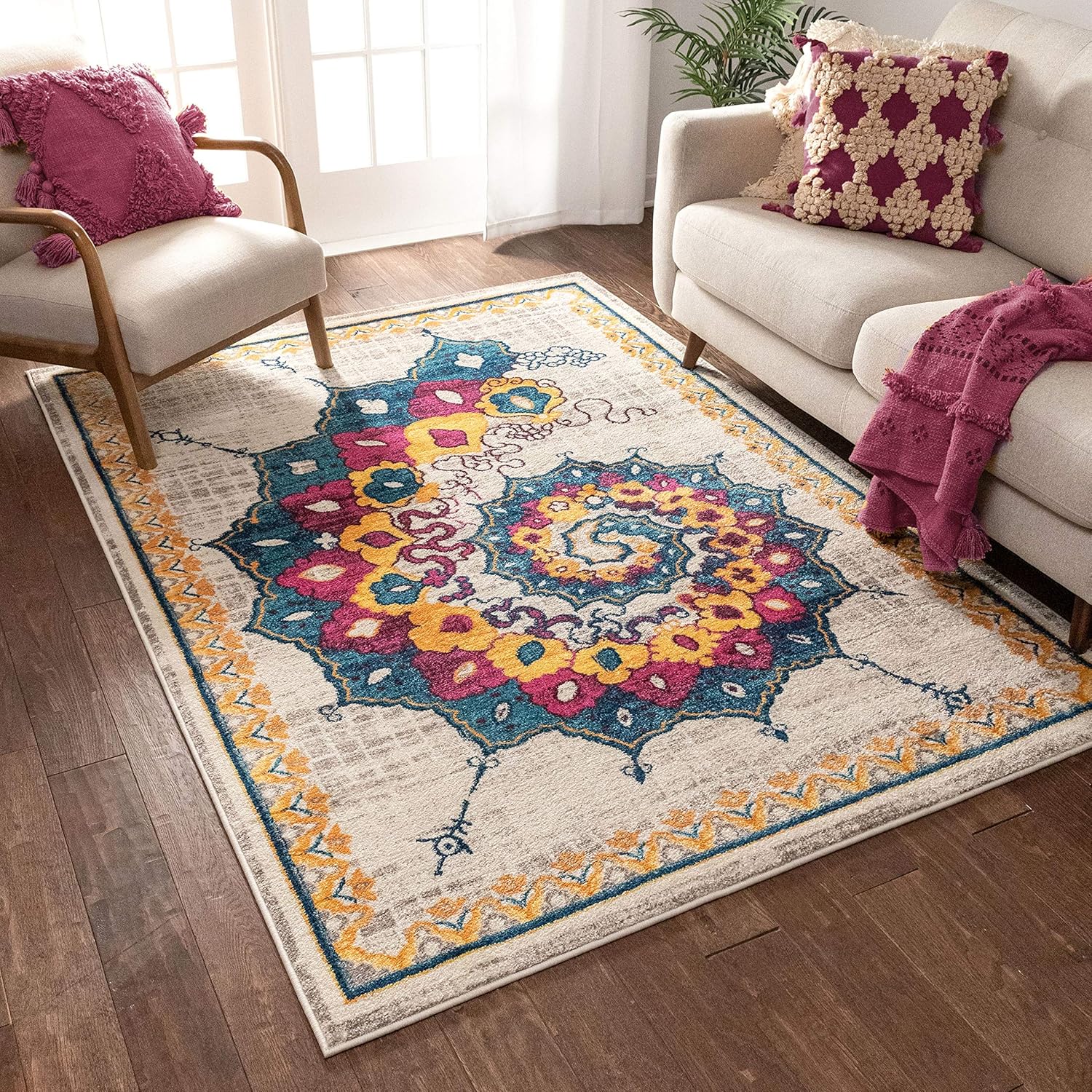 Amazon.com: Calico Modern Abstract Floral Saree Bright Colors Vintage ...