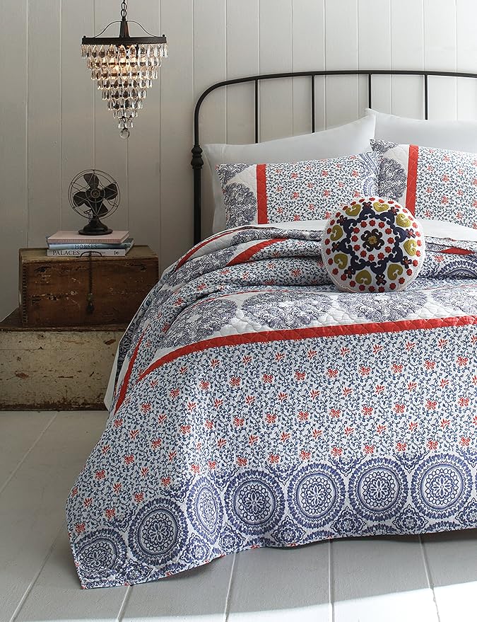 Amazon.com: Jessica Simpson Stripe Quilt, Full/Queen, Blue/Red : Home ...