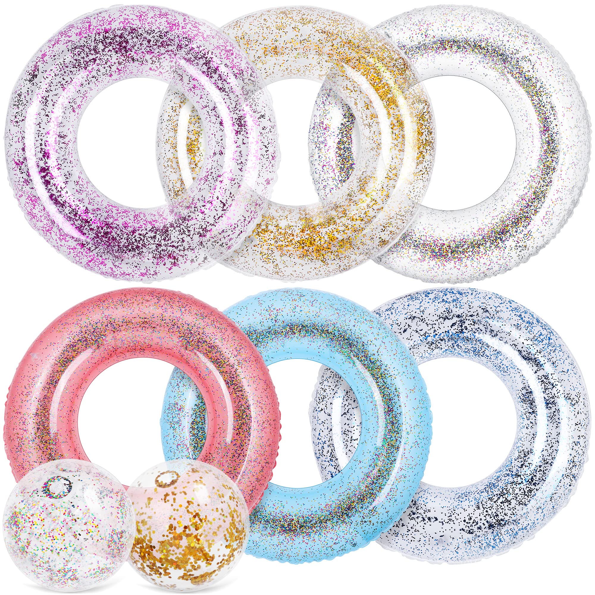 Amazon.com: Elcoho 8 Pack Inflatable Glitters Pool Float Beach Balls ...