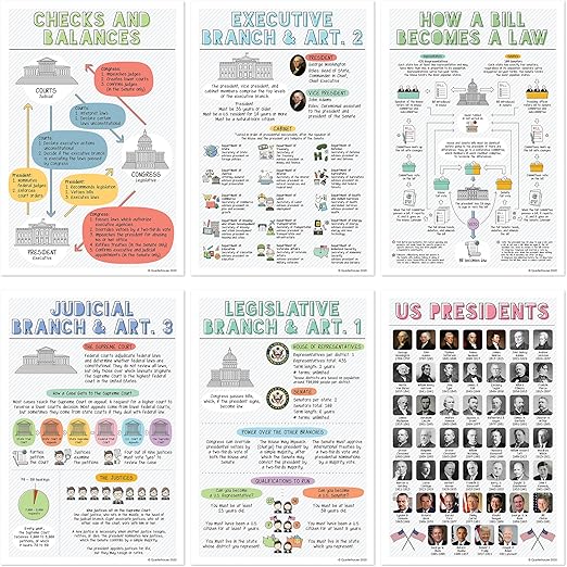 Amazon.com: Quarterhouse US Government and Civics (Set A) Poster Set ...