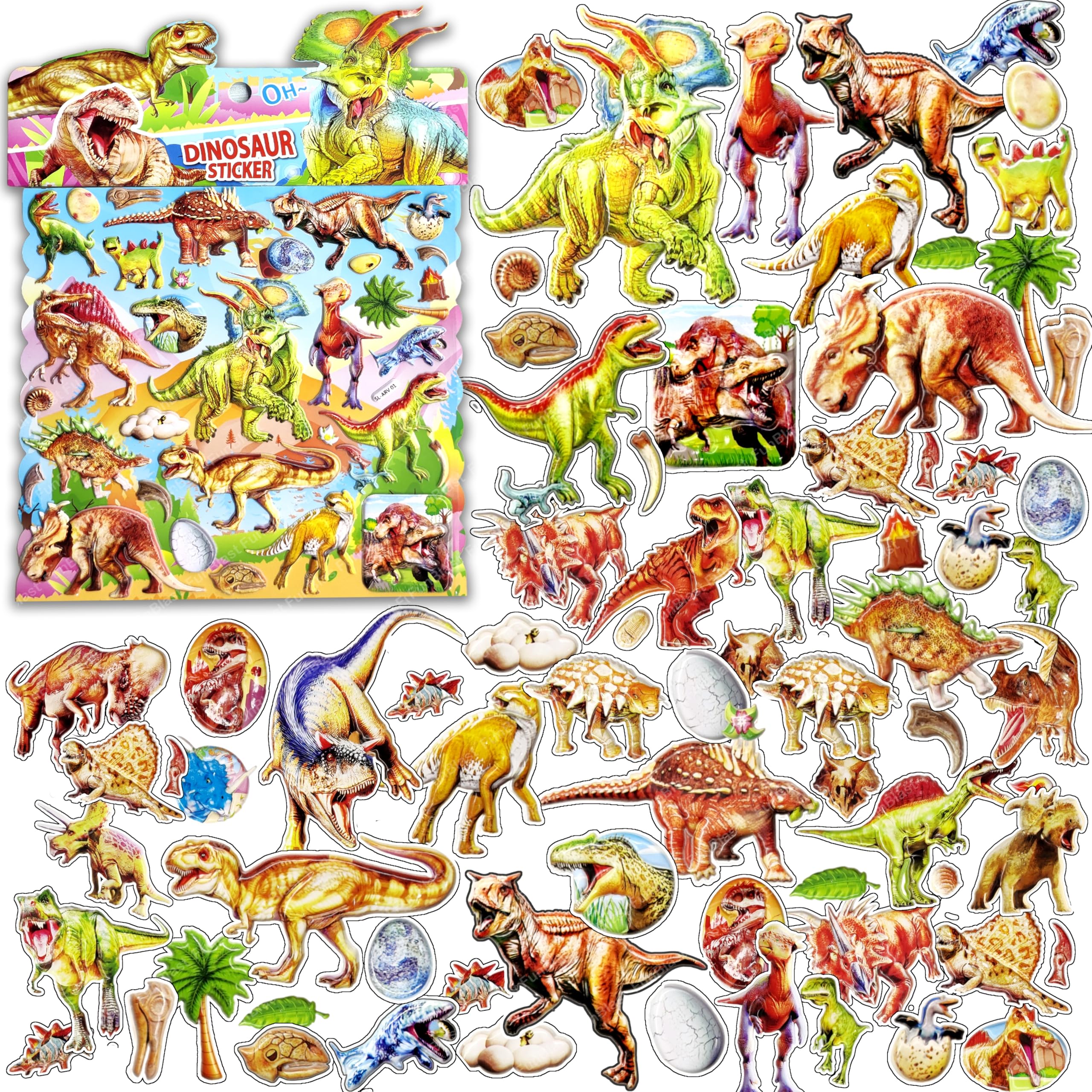 FunBlast Dinosaur Stickers for Kids, 50+ Pcs Self Adhesive 3D Puffy ...