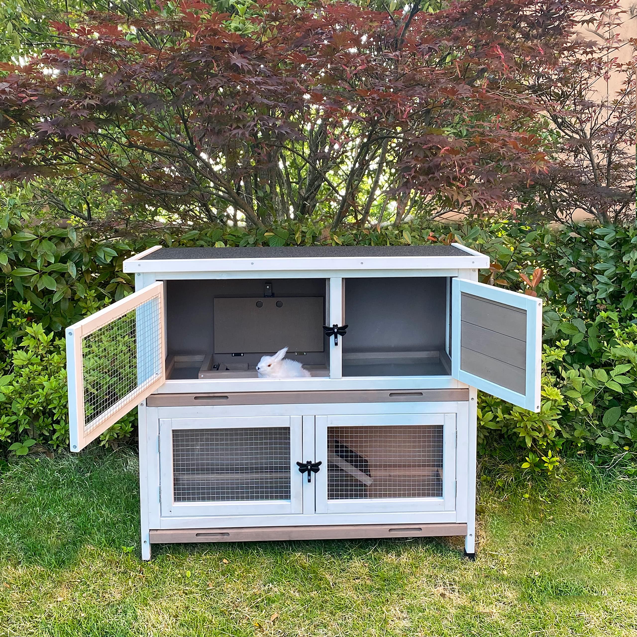 Amazon.com: Goohome 2 Floors Wooden Rabbit Hutch Outdoor, Guinea Pig ...
