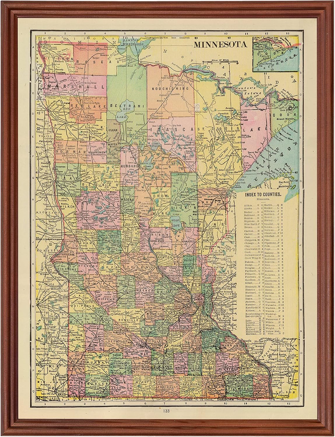 Amazon.com - Minnesota Map 1909 - Museum Quality Vintage Minnesota Art ...