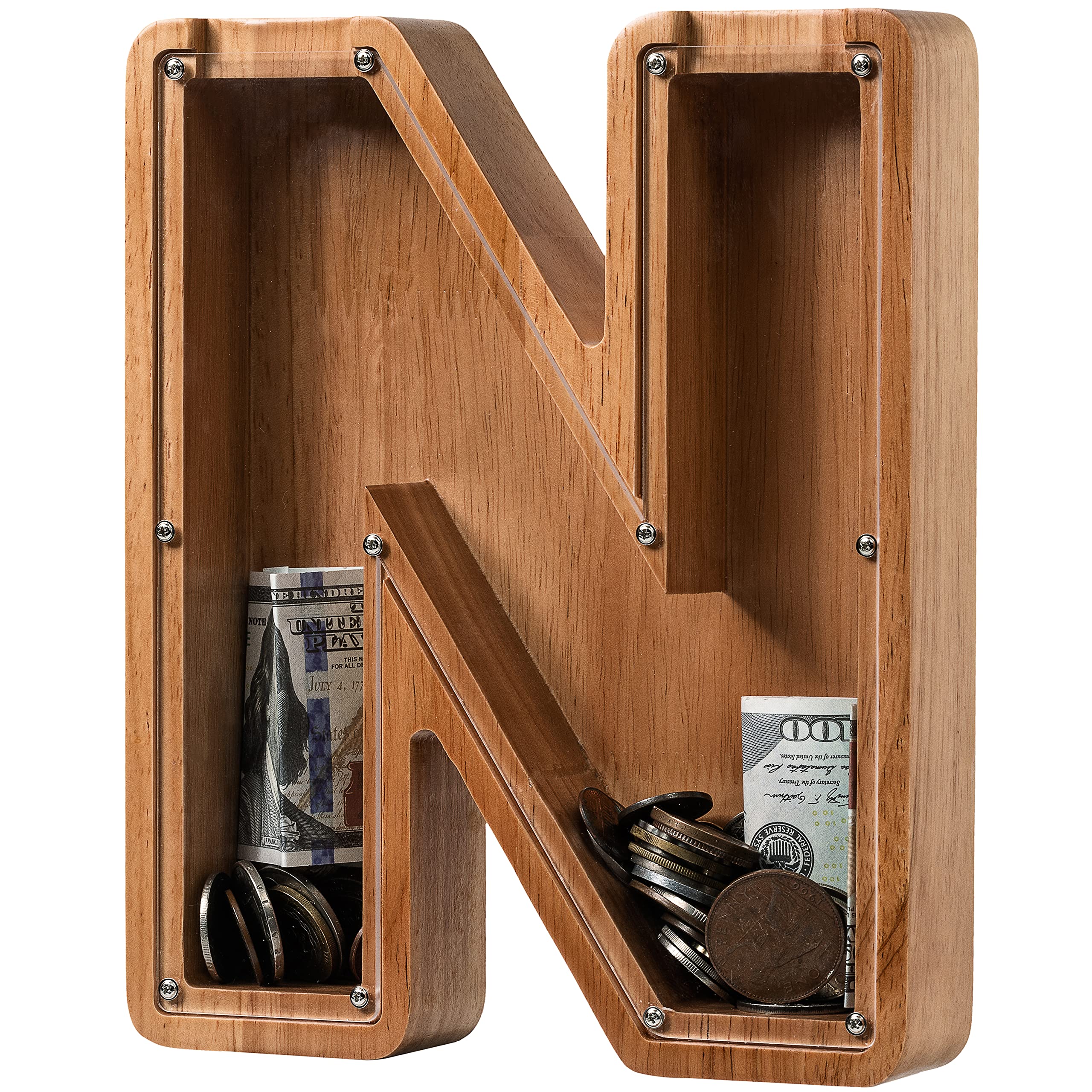 Amazon.com: Piggy Bank for Kids Boys Girls, Wooden Large Letter Piggy ...