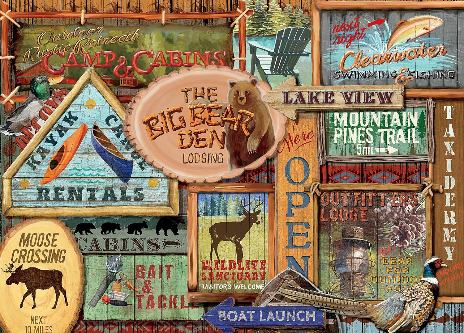 Amazon.com: Ceaco Rustic Lodge Collection Rustic Signs Jigsaw Puzzle ...