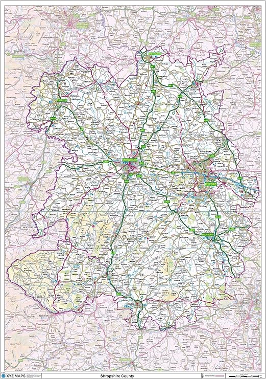 Shropshire County Map-Paper : Amazon.co.uk: Stationery & Office Supplies