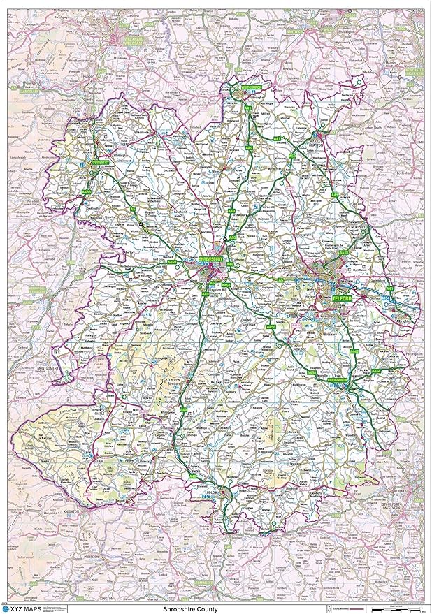 Shropshire County Map-Paper : Amazon.co.uk: Stationery & Office Supplies