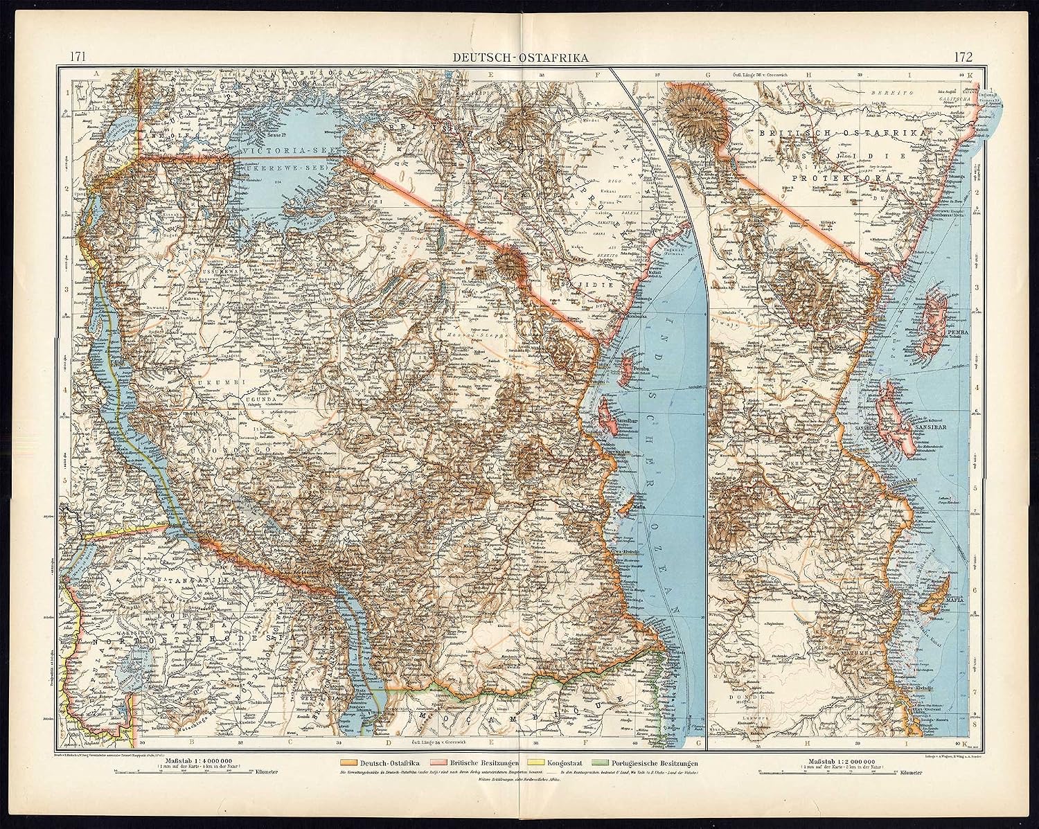 Amazon.com: Antique Map-GERMAN EAST AFRICA-COLONIES-ZANZIBAR-TANZANIA ...