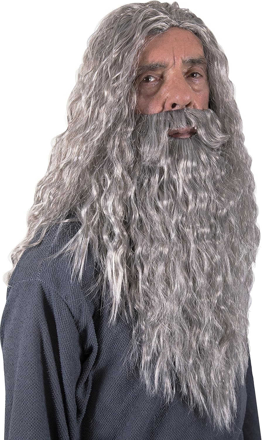 Amazon.com: Kangaroo Gray Wizard Wig and Beard Set – Long Adult Wizard ...