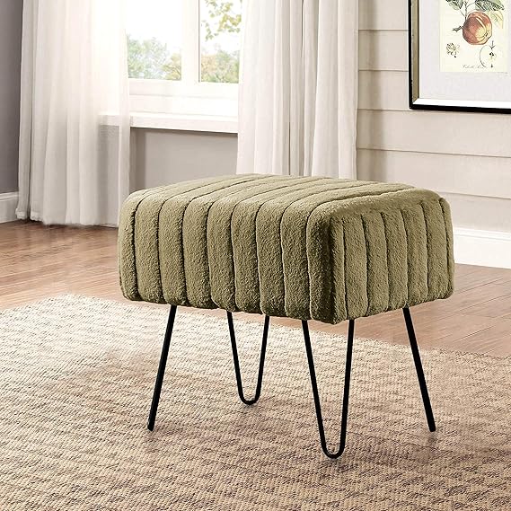 Amazon.com: Home Soft Things Super Mink Faux Fur Green Ottoman Bench ...