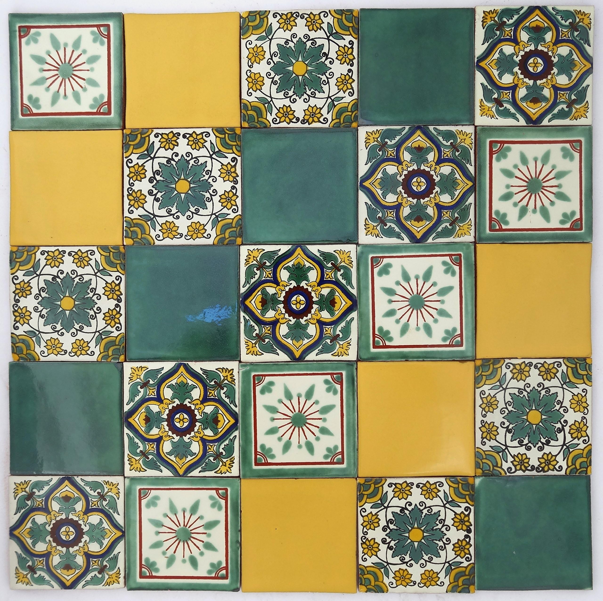 Pack of 25 Assorted Mexican Handpainted 10.5cm Tiles: 'Fresco' : Amazon ...