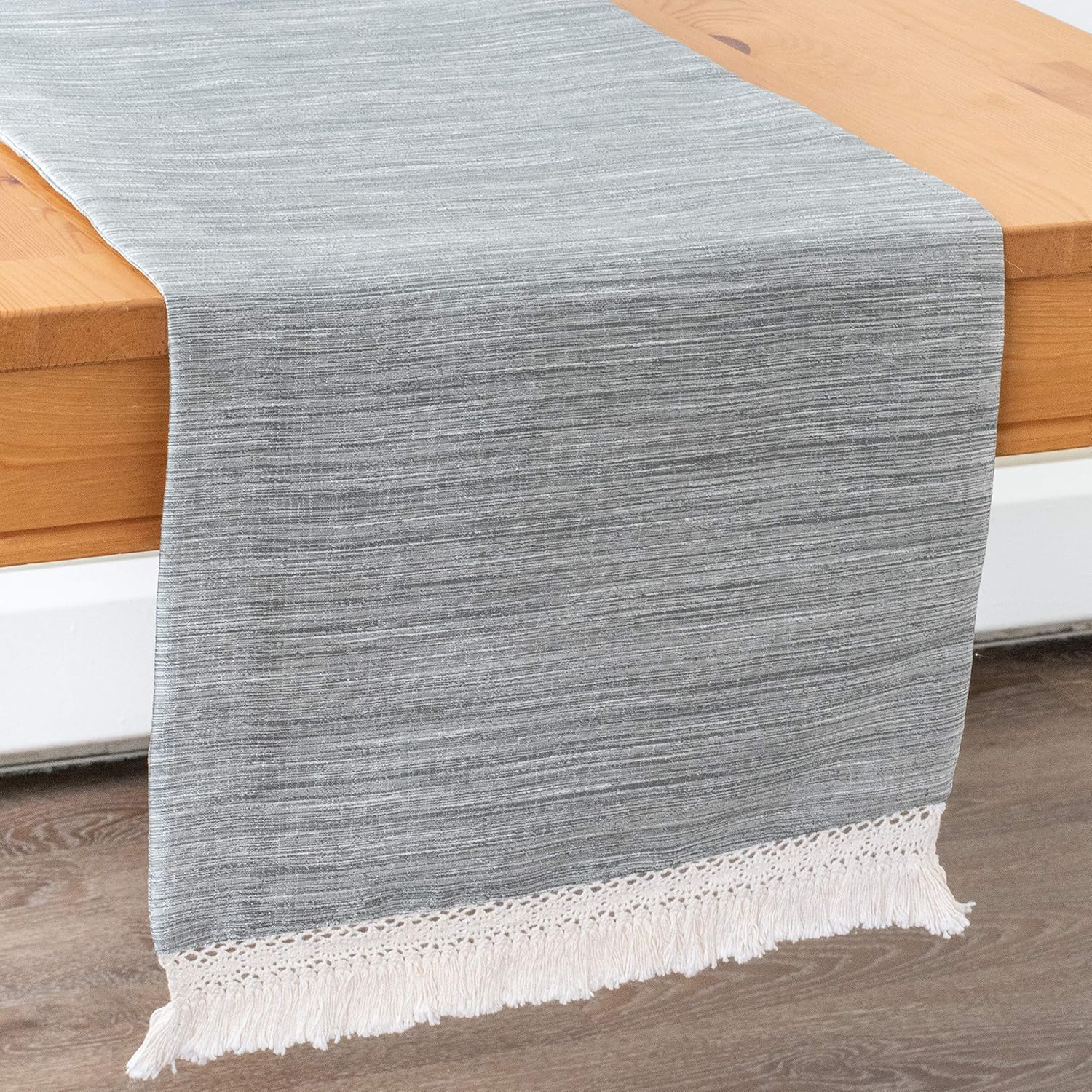 Amazon.com: Silver Gray Long Table Runners With Macrame Lace Boho Decor ...