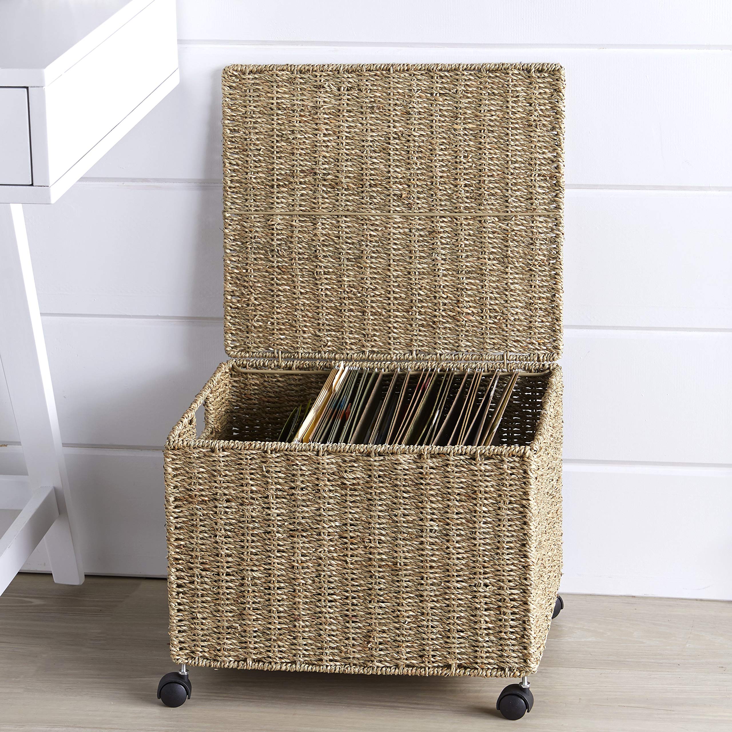 The Lakeside Collection Seagrass File Organizer Basket With Rolling ...
