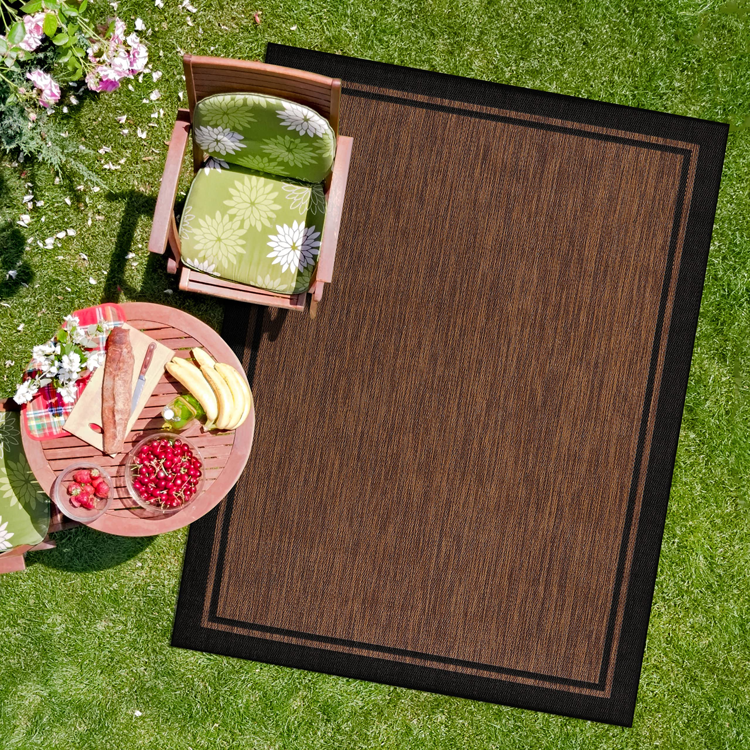 Amazon.com: CAMILSON Indoor Outdoor Rug, 9x12 Bordered Nut Brown Black ...