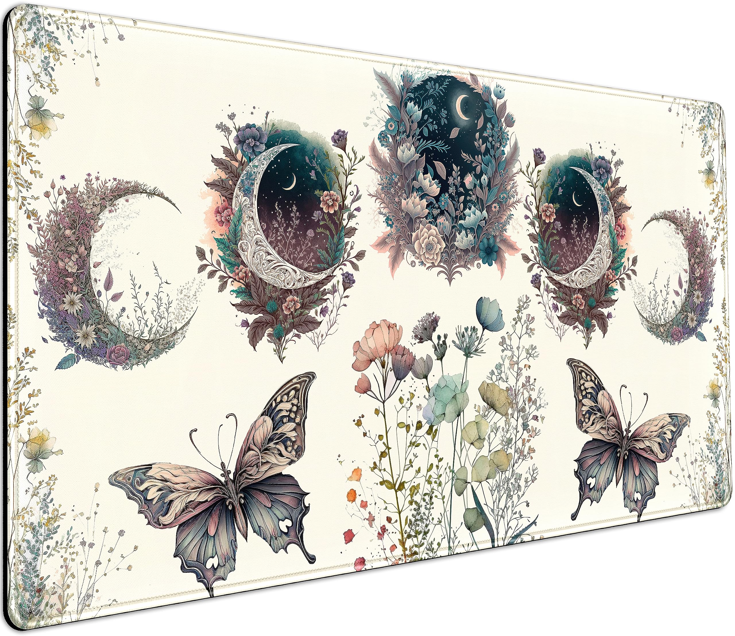 Amazon.com: Beige Flowers Desk Mat Mousepad Cute Boho Plants Large ...