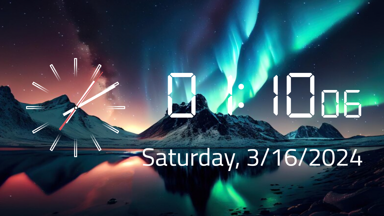 Northern Lights Clock: HD Aurora Borealis Ambience Screensaver with ...