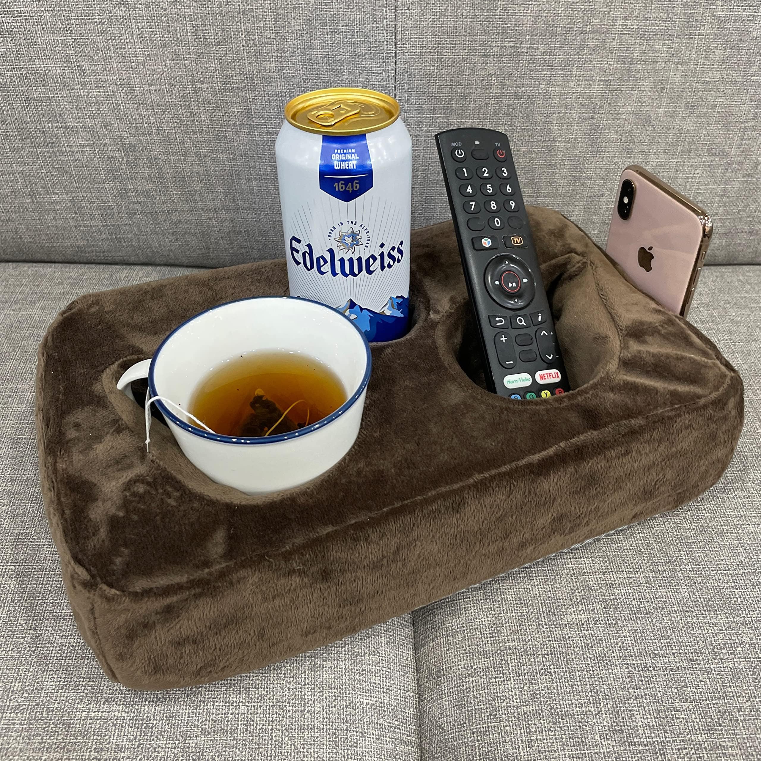 Couch Cup Holder Pillow, Couch Drinks Remotes Holder for Center of ...