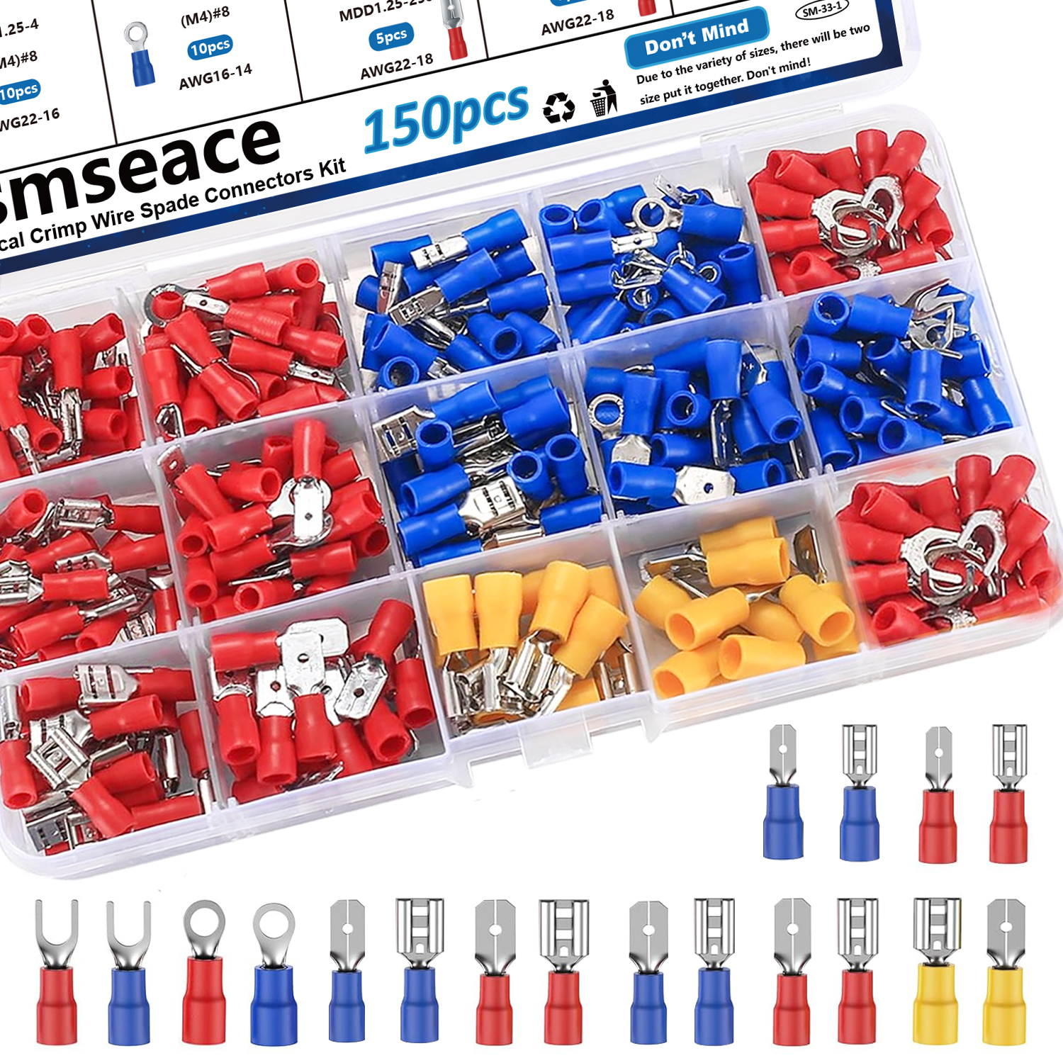 Electric Wire Connectors 300Pcs Electrical Wire Terminals Assorted ...
