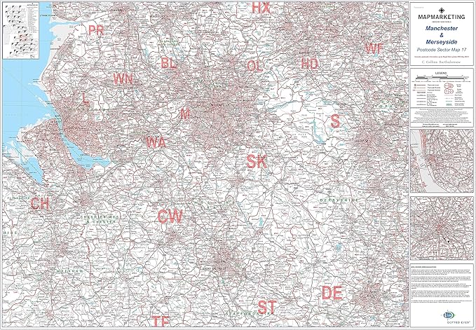 Manchester and Merseyside - Postcode Sector Map 17 - Wall Map With ...