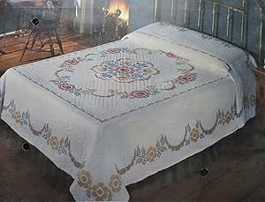 Amazon.com: Bucilla Cross Stitch Quilt Cameo Rose Double Bed 80" x 96 ...