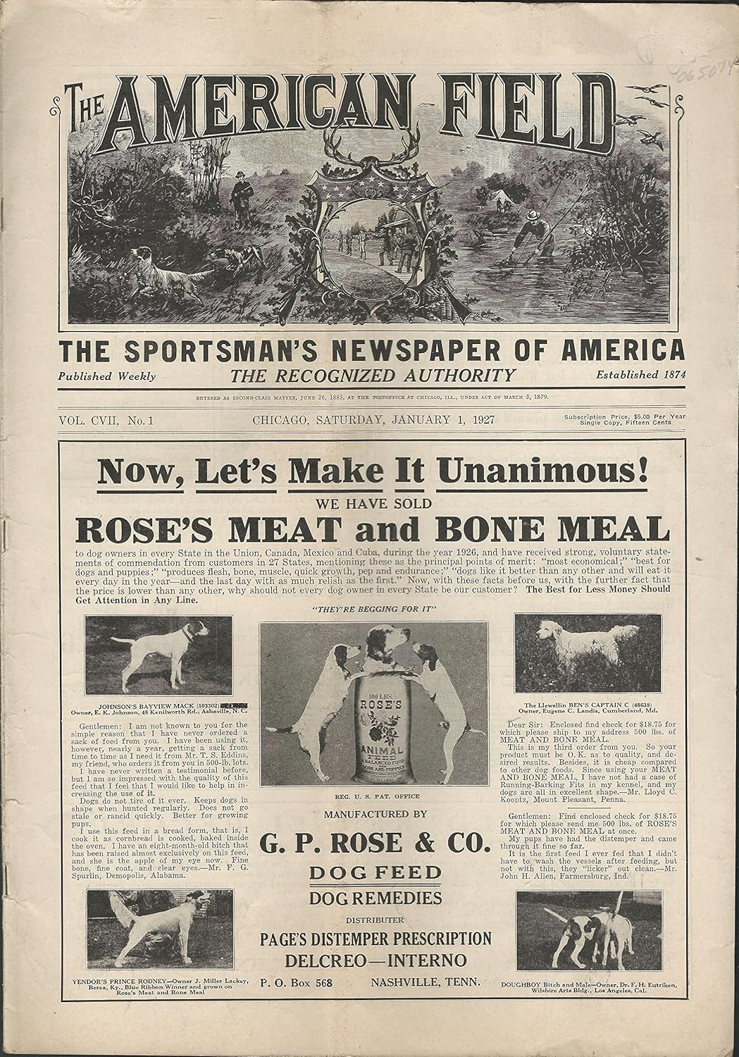 The American Field Sportsman's Journal; Volume CVII (57), No.1: January ...