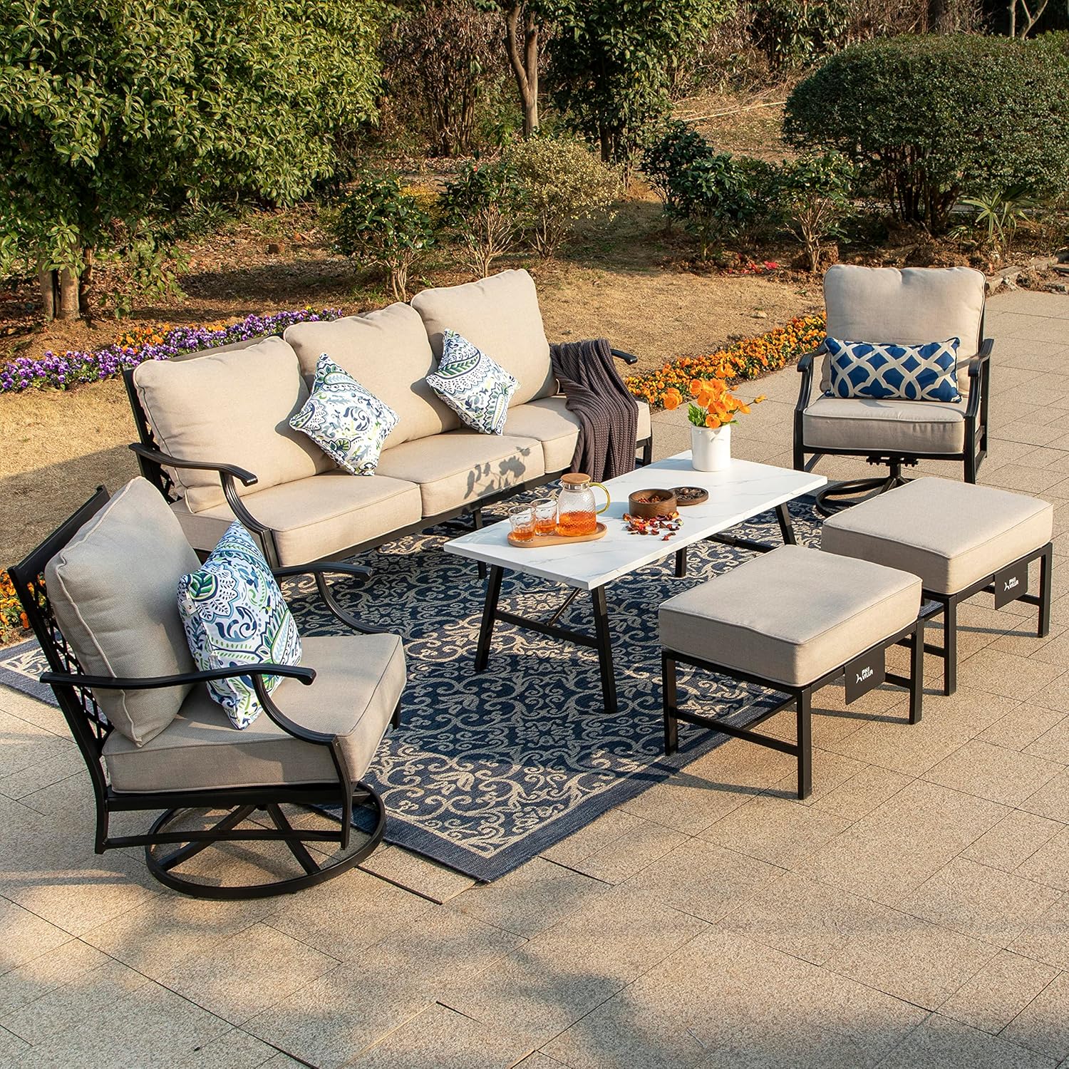 Amazon.com: HERA'S HOUSE 6 Piece Outdoor Furniture Set, 2 x Swivel ...