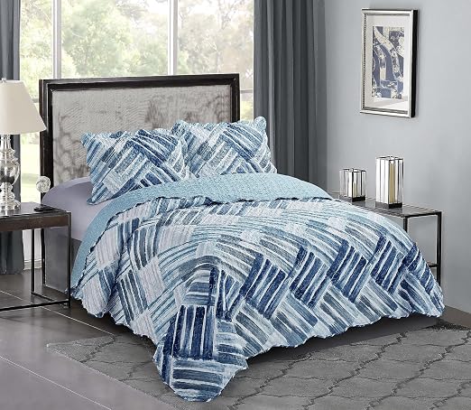 Amazon.com: Brilliant Sunshine Blue and Grey Stripe Blocks Patchwork, 3 ...