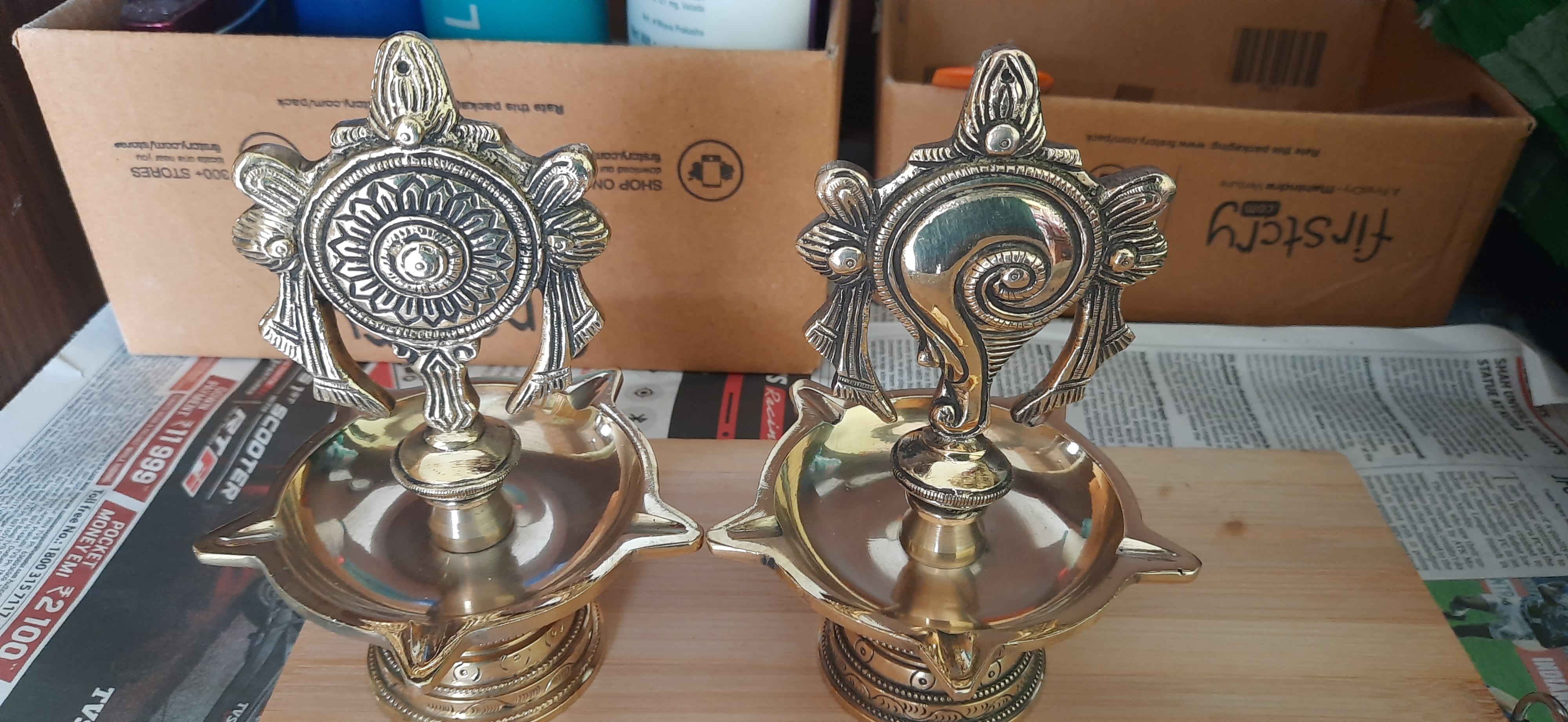 Buy RAMA METAL Vishnu SANKH Chakra Brass Deepak Set | Vishnu SANKU ...