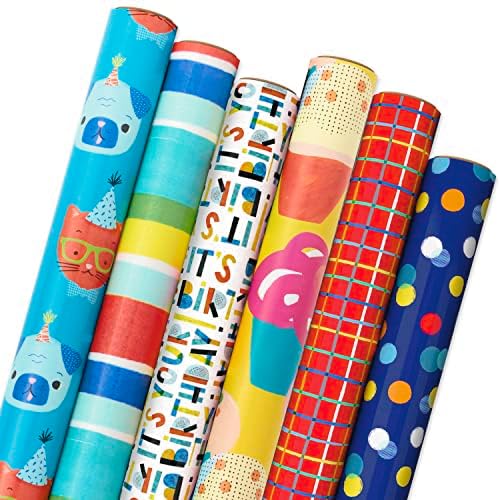 Amazon.com: Hallmark Colorful Wrapping Paper Bundle with Cutlines on ...