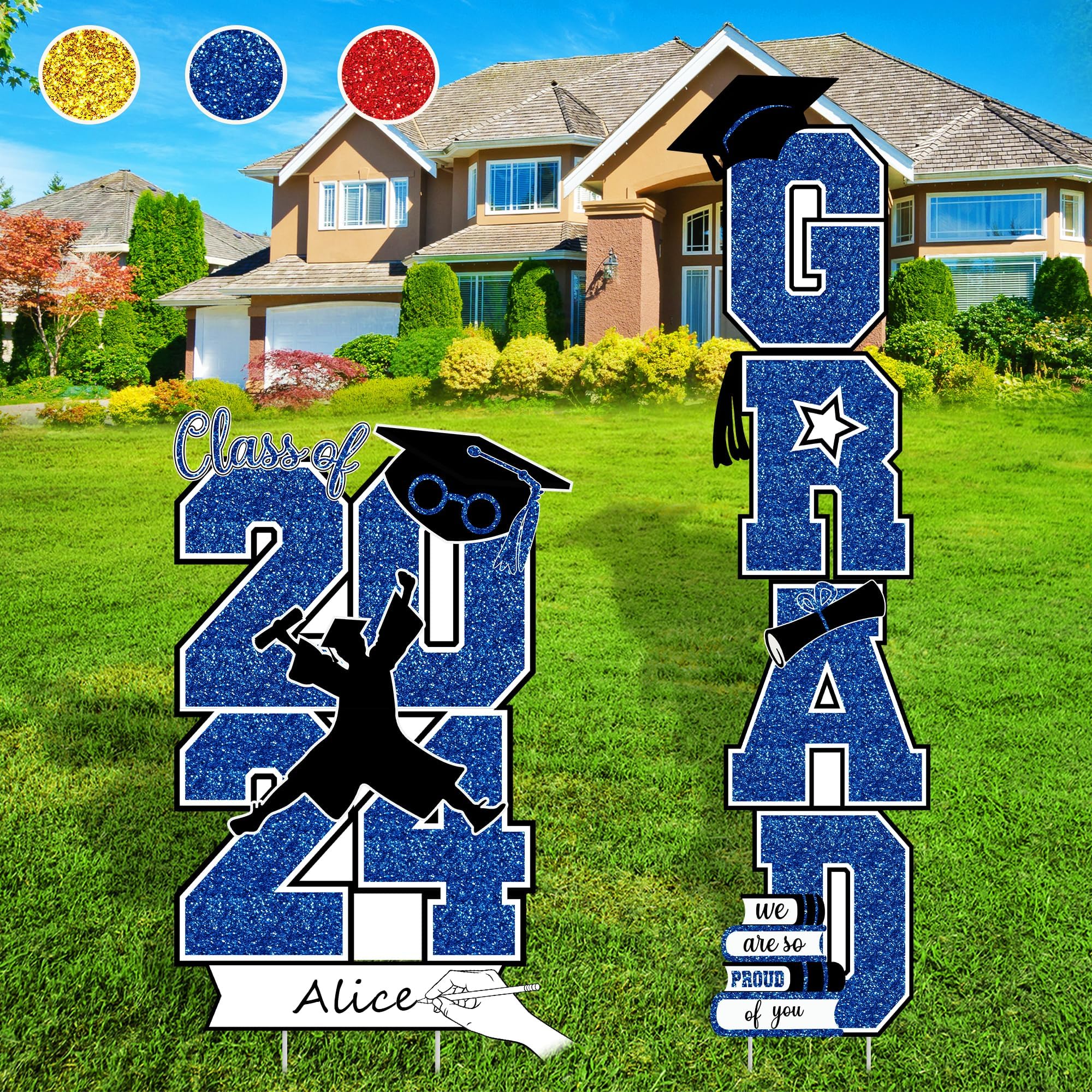 Amazon.com : 10 Pcs Graduation Yard Signs Blue Graduation Class of 2024 ...