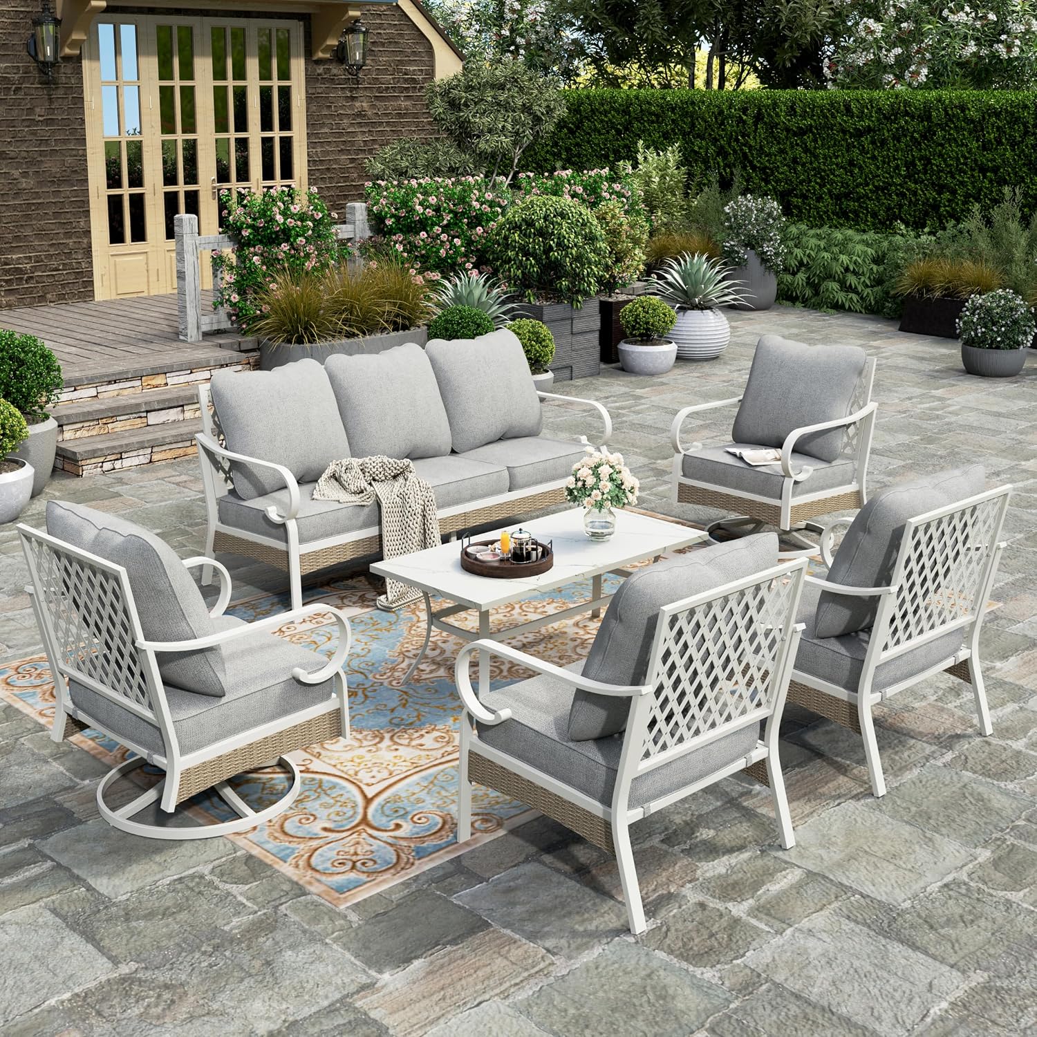 Amazon.com: HERA'S HOUSE 6 Piece Patio Furniture Set, 2 x Swivel Chair ...
