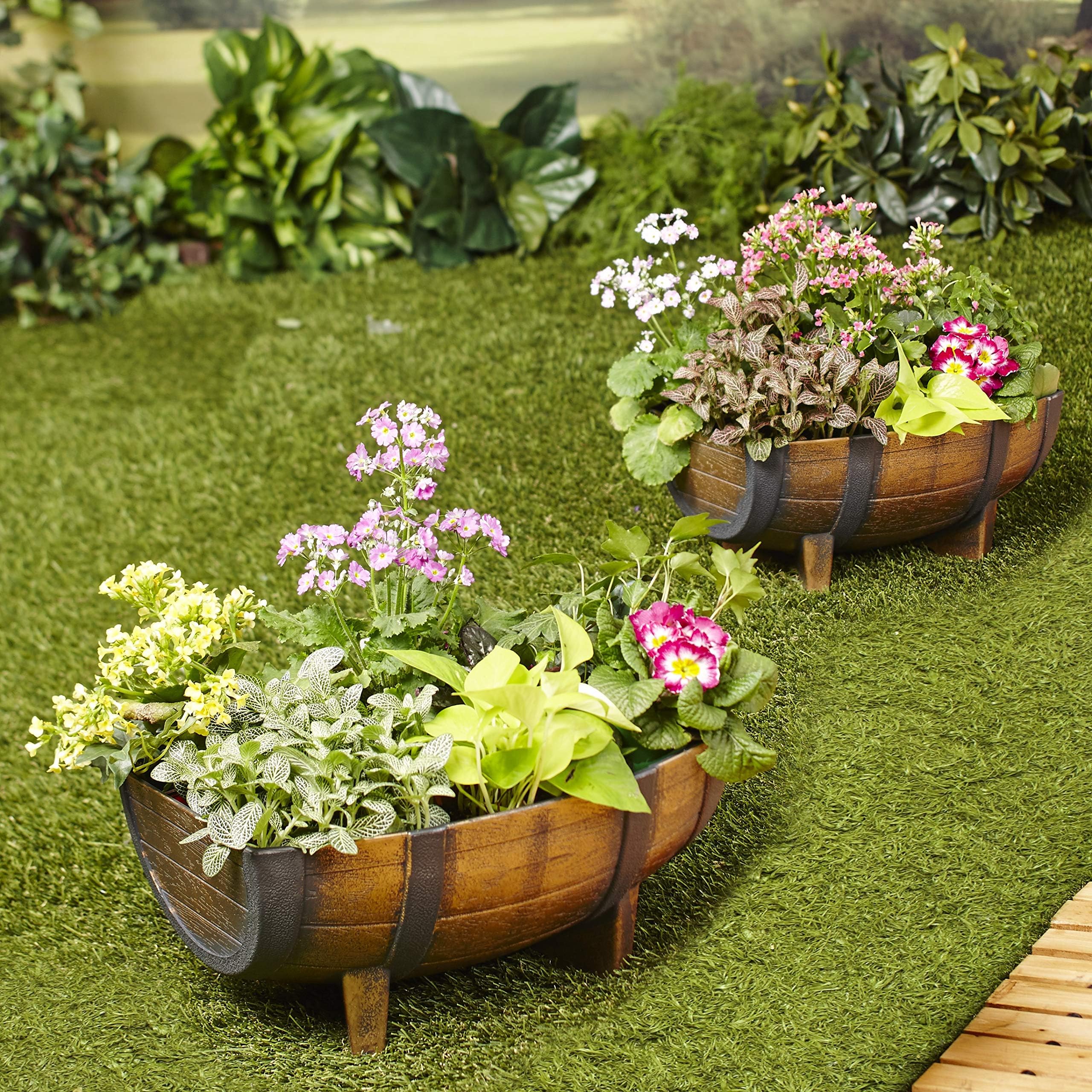 Amazon.com : Half Barrel Garden Planters – Farmhouse Garden - Set of 2 ...
