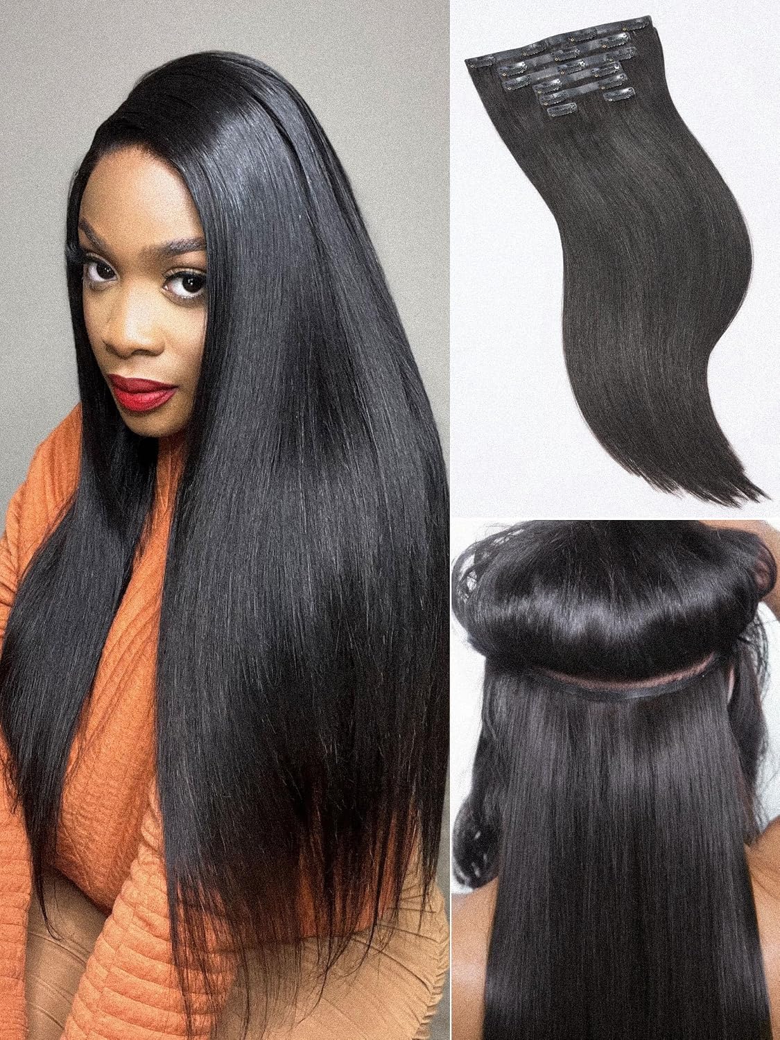 Amazon.com : LUVME HAIR Seamless Yaki Straight Clip in Human Hair ...