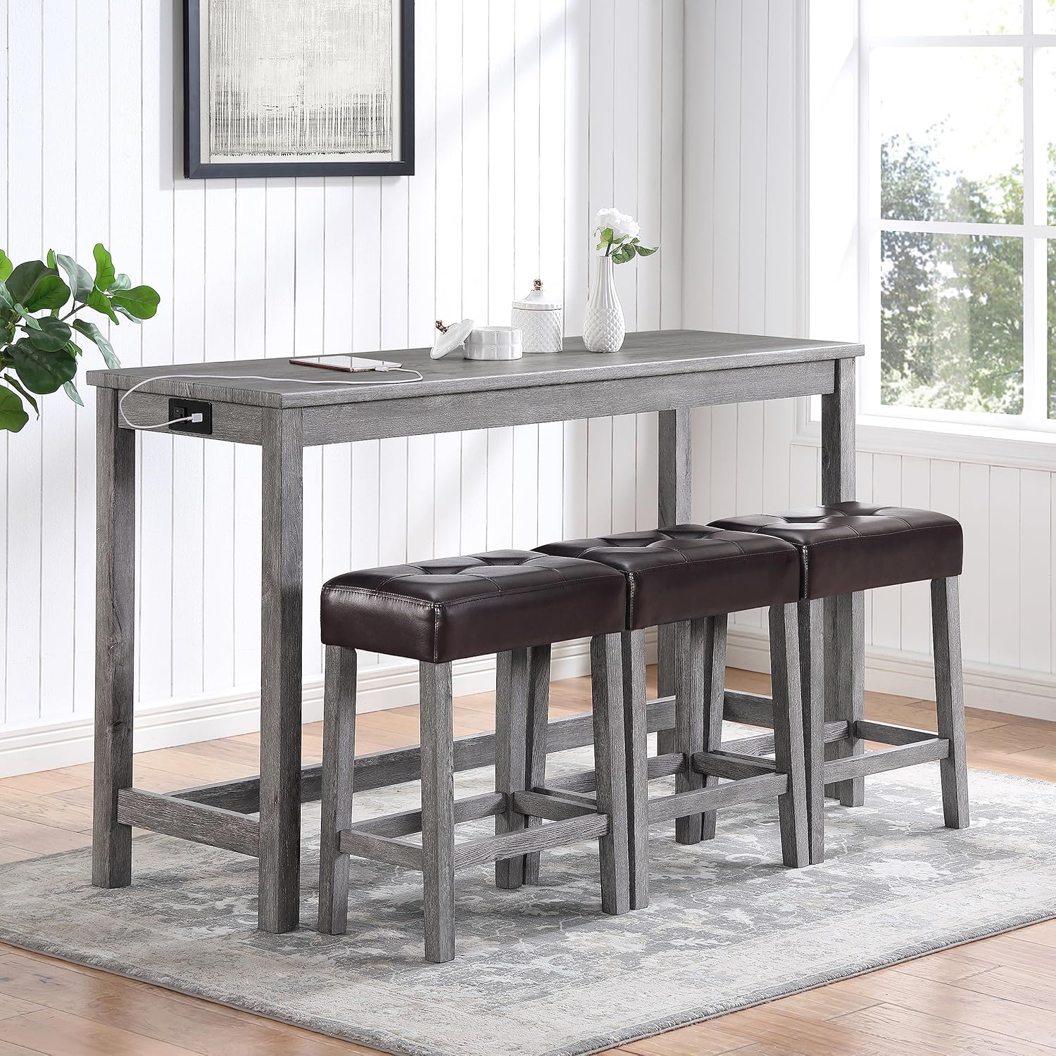 Amazon.com - LIADTOP Bar, 4 Piece Power Outlet and 3 Upholstered Stools ...