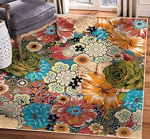 Amazon.com: keensoft Colorful Flower Area Rug 3x5 ft Boho Floral Retro ...