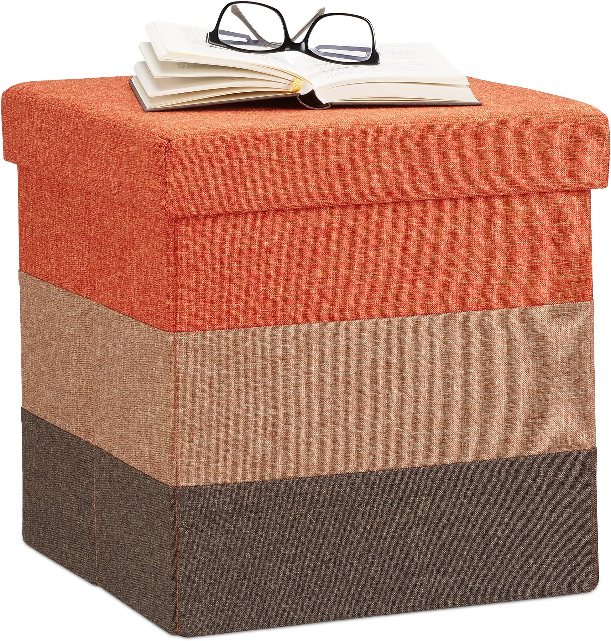Relaxdays Padded Storage Ottoman, Colourful, Striped Seat, Folding ...