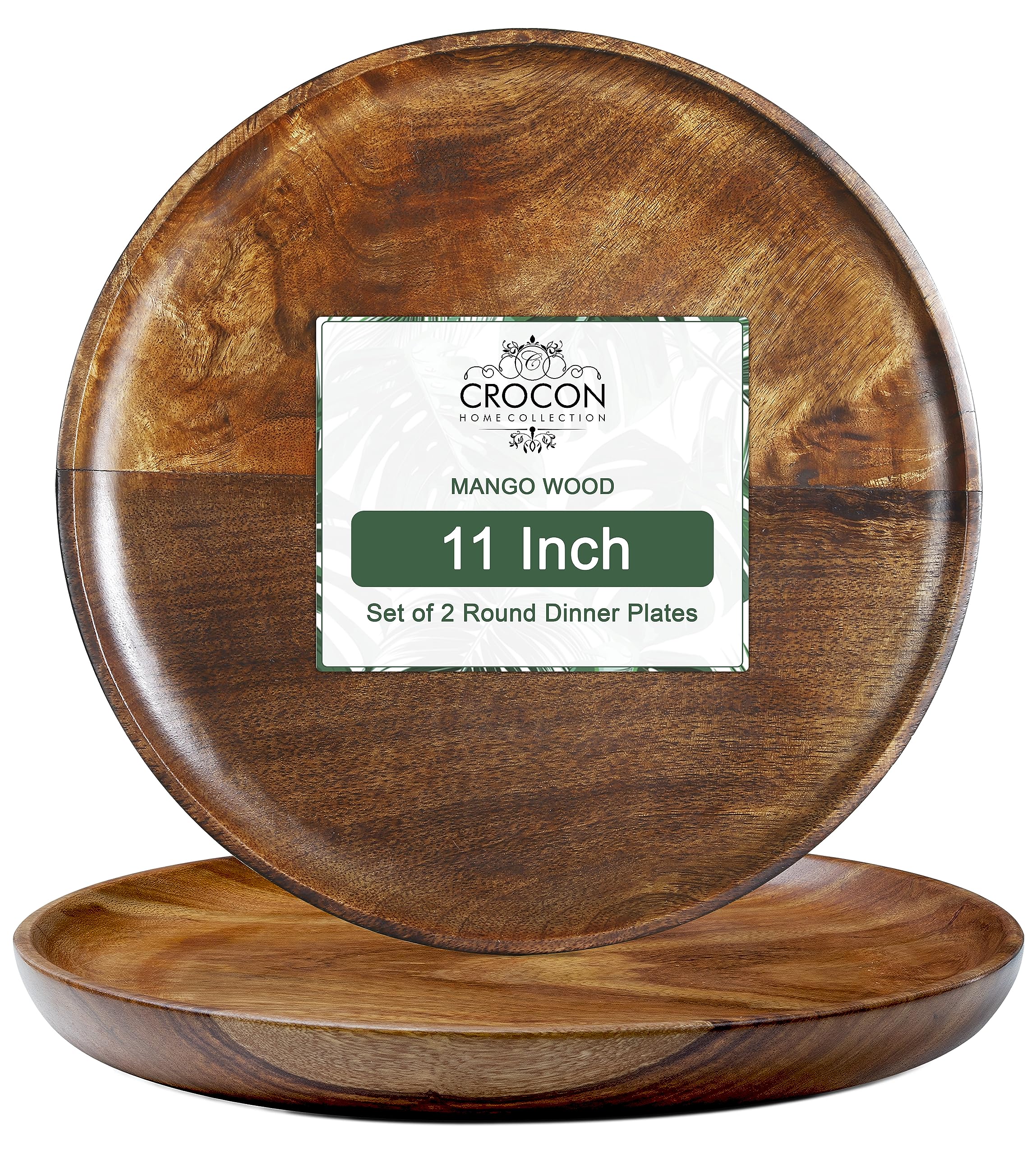 Amazon.com: Crocon Round Wood Plates Set of 2, Wood Plates for Food, 11 ...