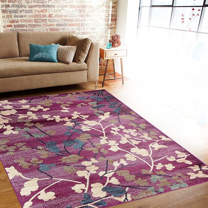 Amazon.com: Contemporary Floral Purple Soft Area Rug 5'3" x 7'3" : Home ...