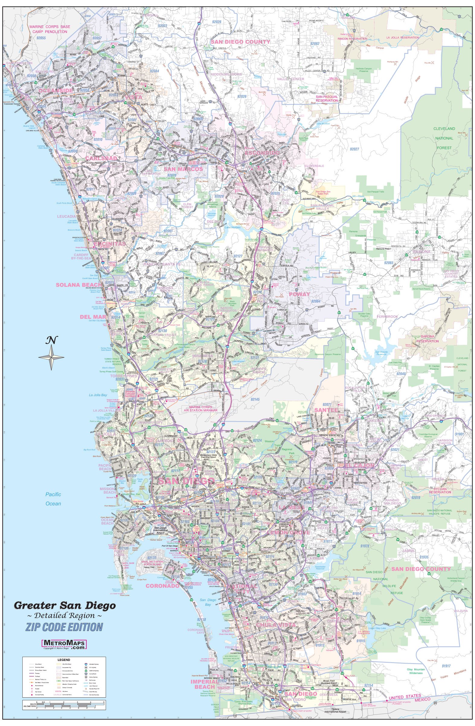 County Of San Diego Zip Code Map With Freeways La Mesa Map, San Diego