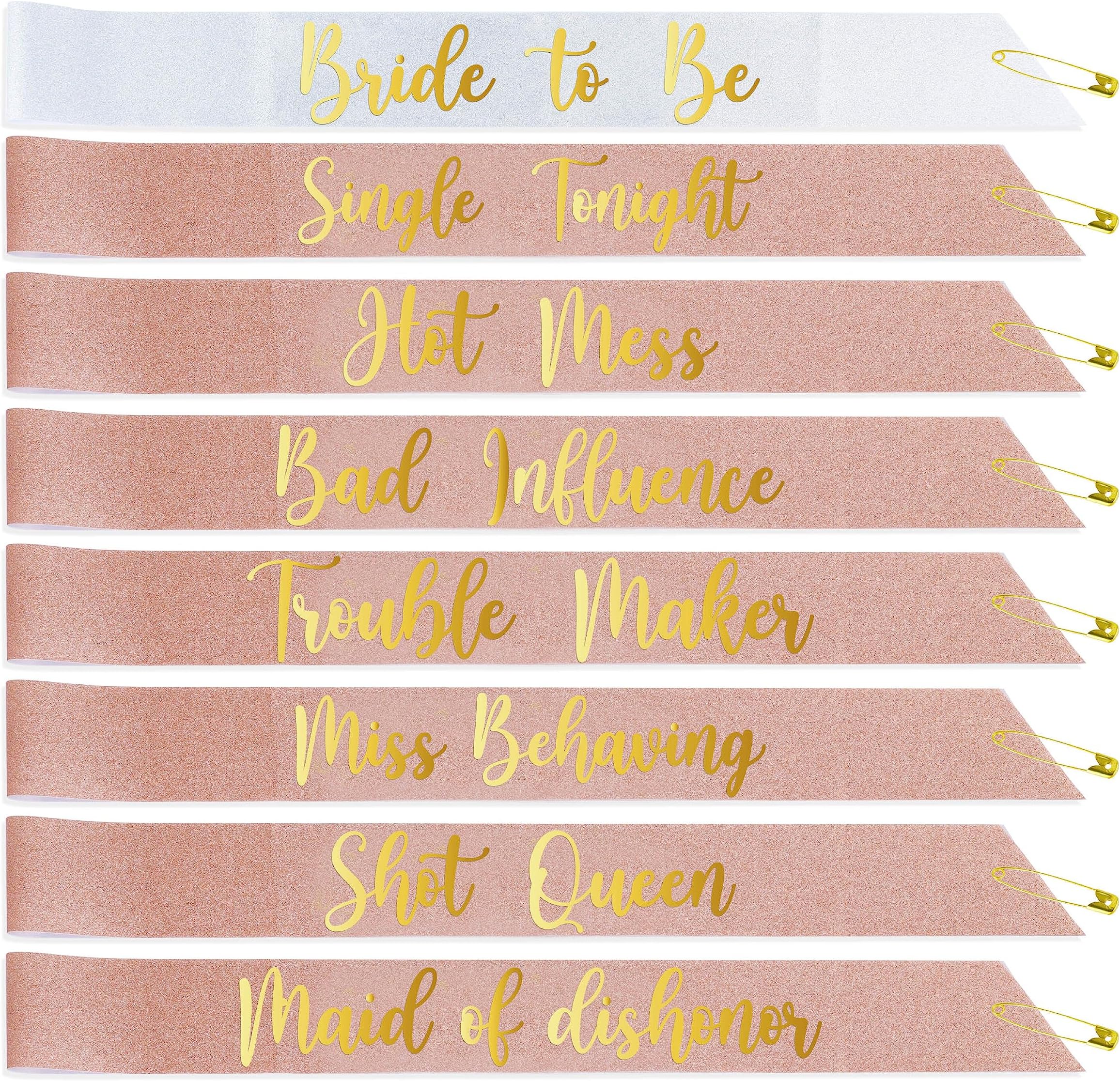 Amazon.com: Bride/Bridesmaid sash(8 Pack) Glitter sash, Team Bride sash ...
