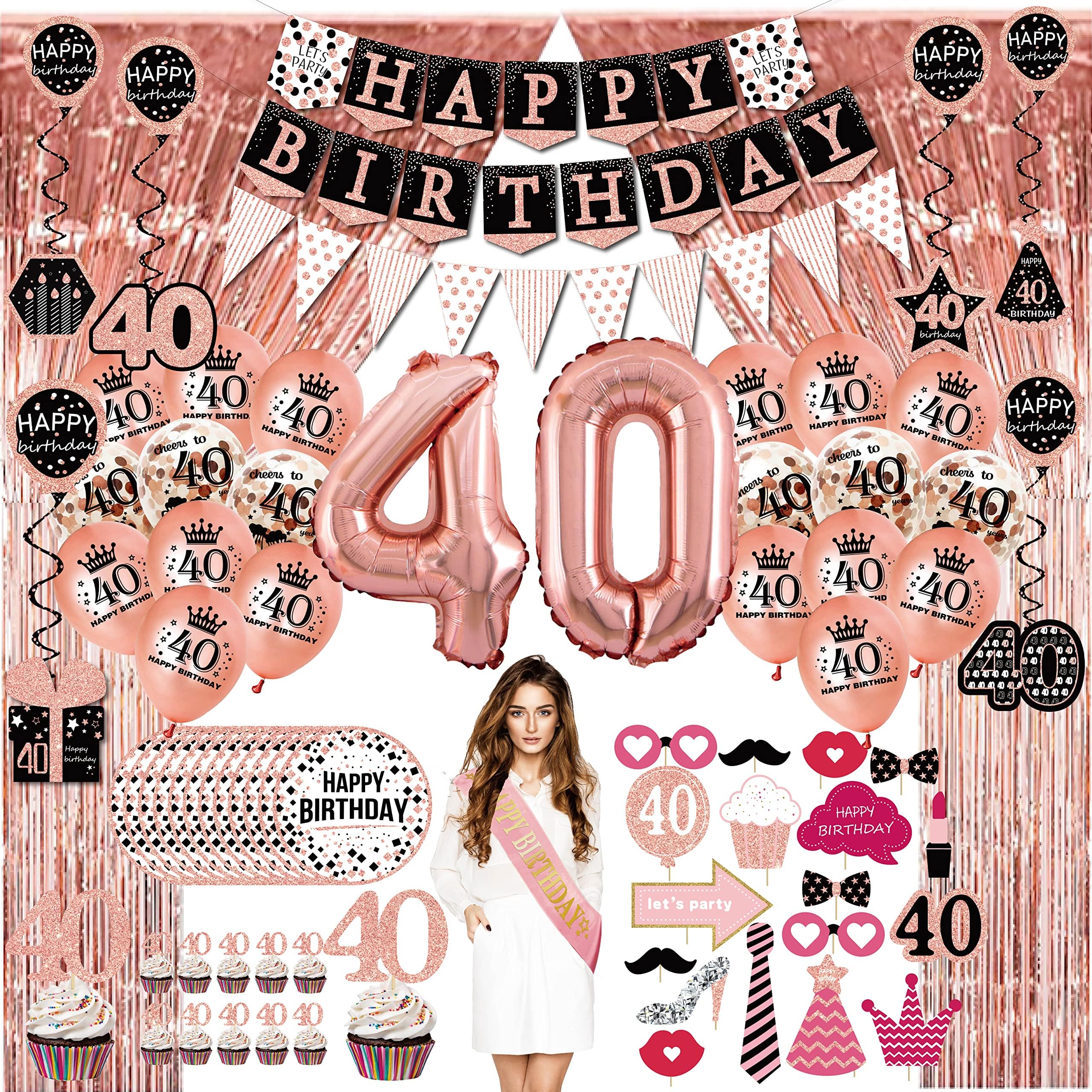 Amazon.com: HTDZZI Happy 40th Birthday Backdrop, 40th Birthday ...
