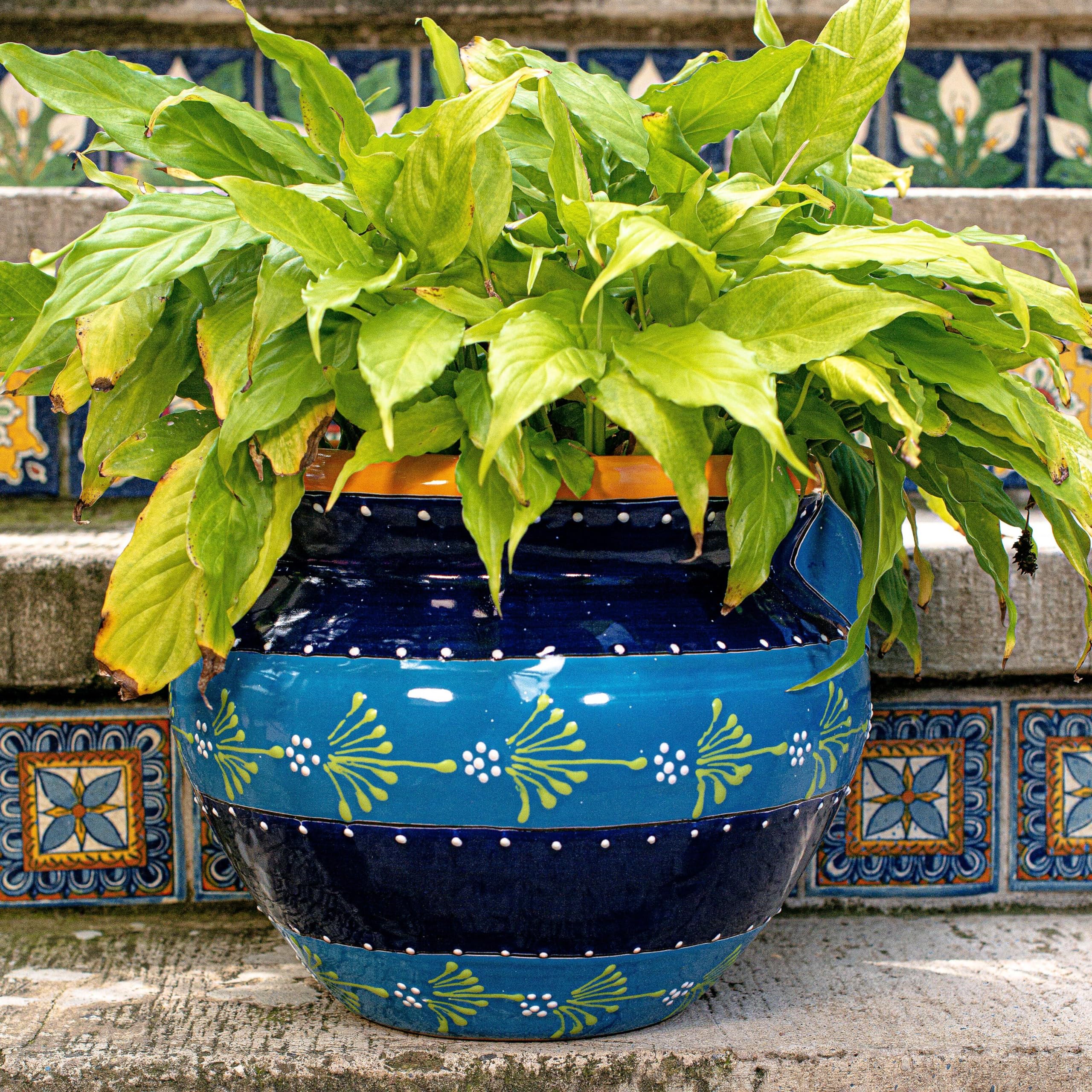 Snapklik.com : Talavera Mexican Pottery Ceramic 12 In Stripped Blue ...