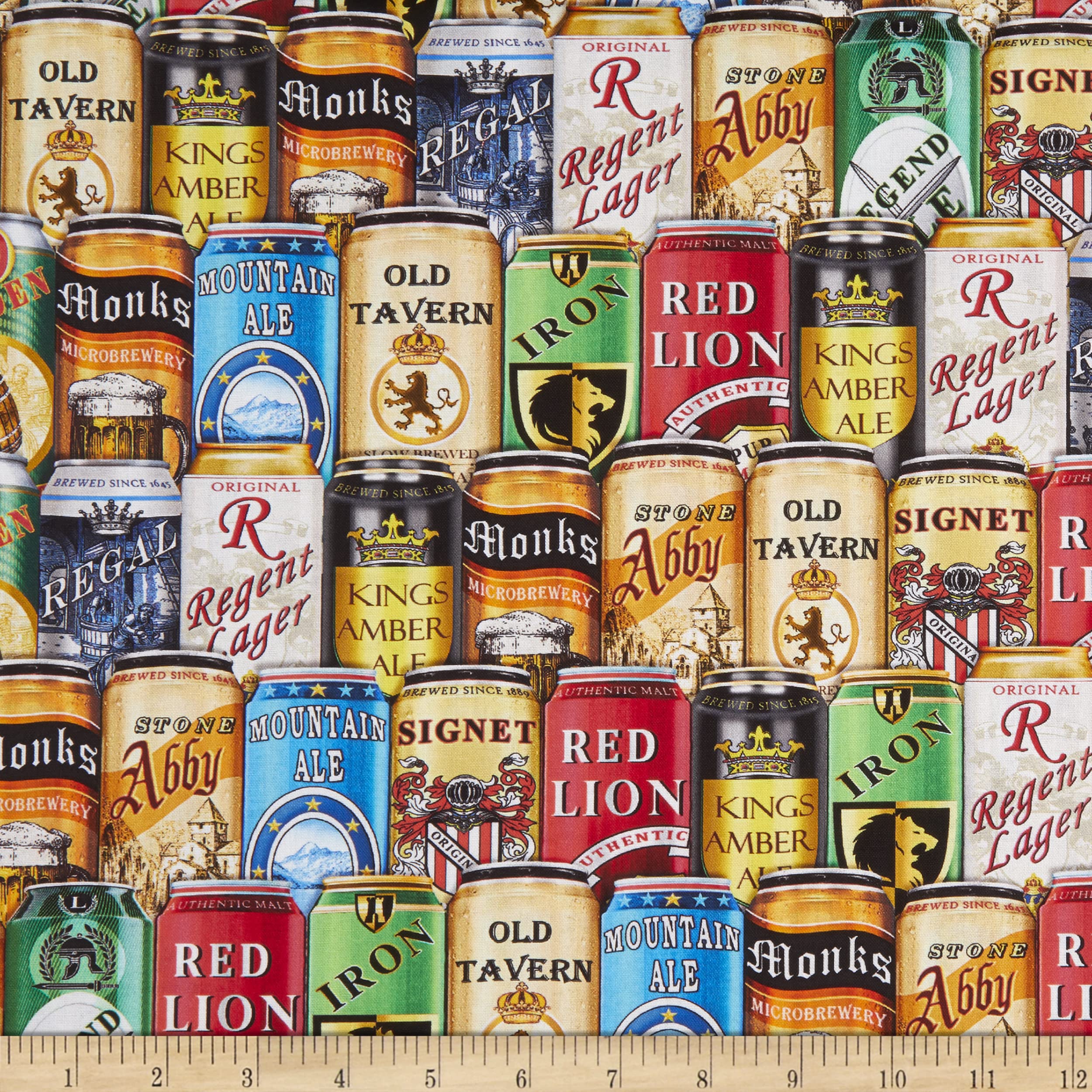 Amazon.com: Kanvas Ale House Stacked Beer Cans Multi, Fabric by The ...